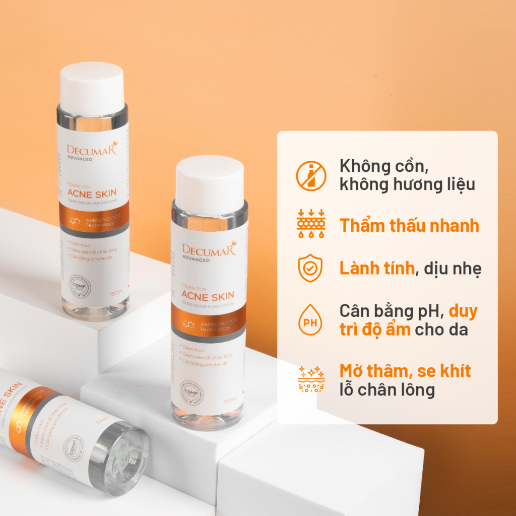 Toner cho da mụn Decumar Nano THC Công nghệ Aminovestor thẩm thấu nhanh ...