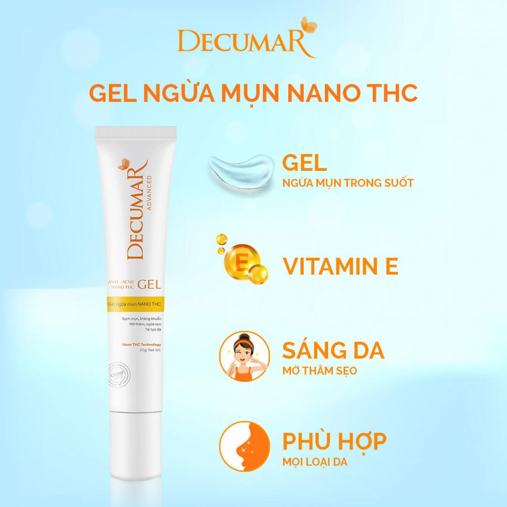 Gel ngừa mụn Decumar NANO THC (Nghệ không màu) 20g , kháng khuẩn, chống ...