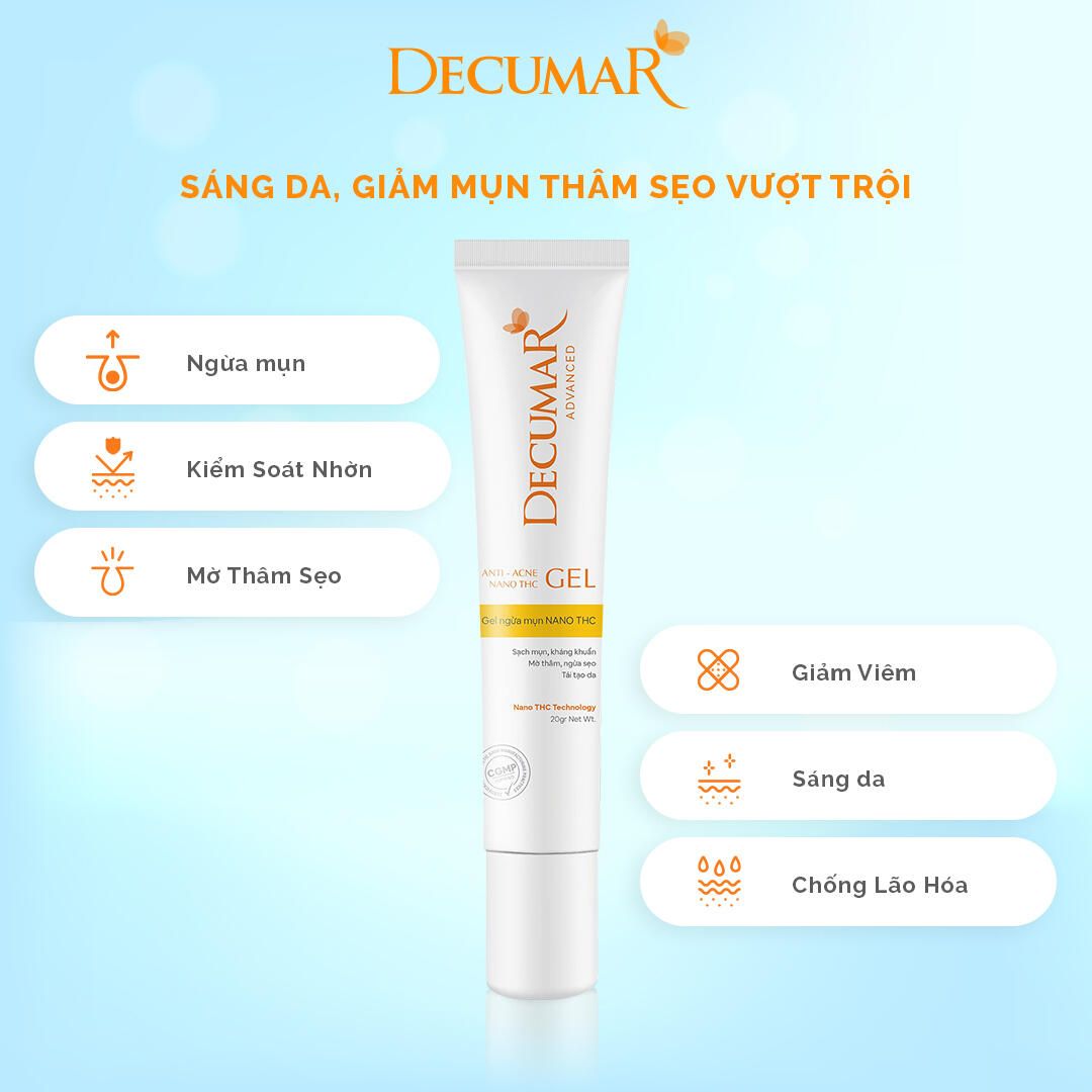Gel ngừa mụn Decumar NANO THC (Nghệ không màu) 20g , kháng khuẩn, chống ...