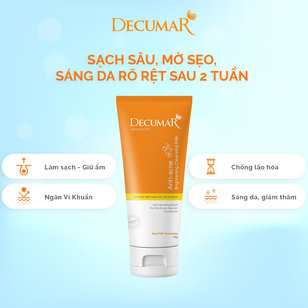 Sữa rửa mặt sáng da cho da mụn Decumar 50g (không màu) chứa Nano THC ...
