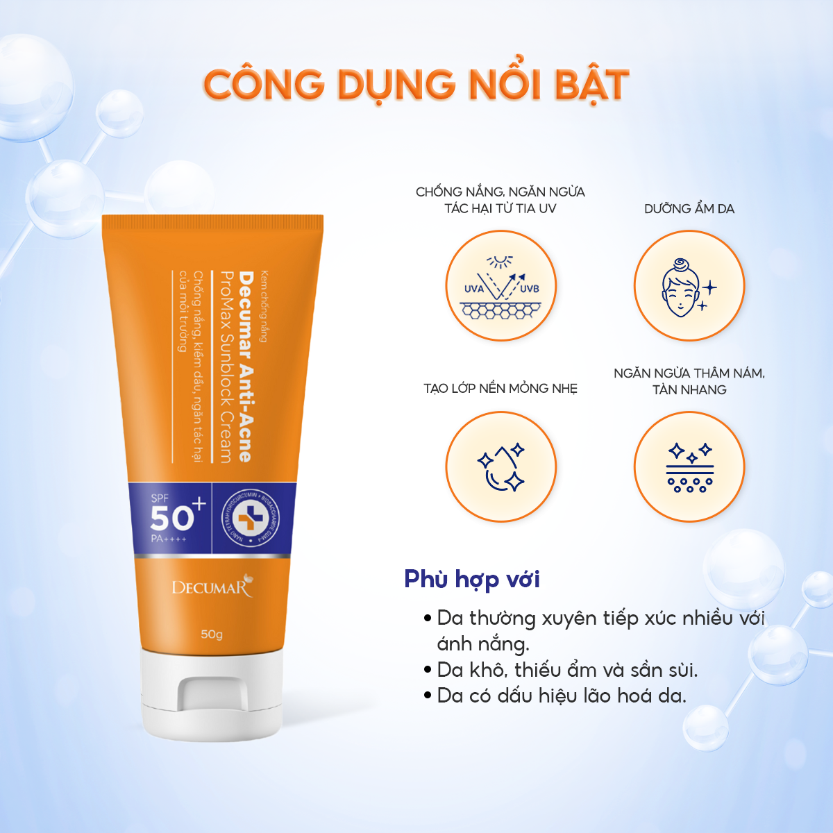 Kem chống nắng Decumar Anti-Acne Promax Sunblock Cream 50g, kiềm dầu ...