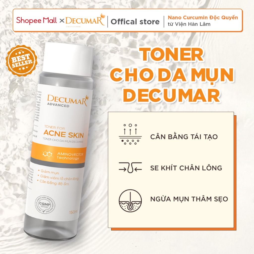 Toner cho da mụn Decumar Nano THC Công nghệ Aminovestor thẩm thấu nhanh ...