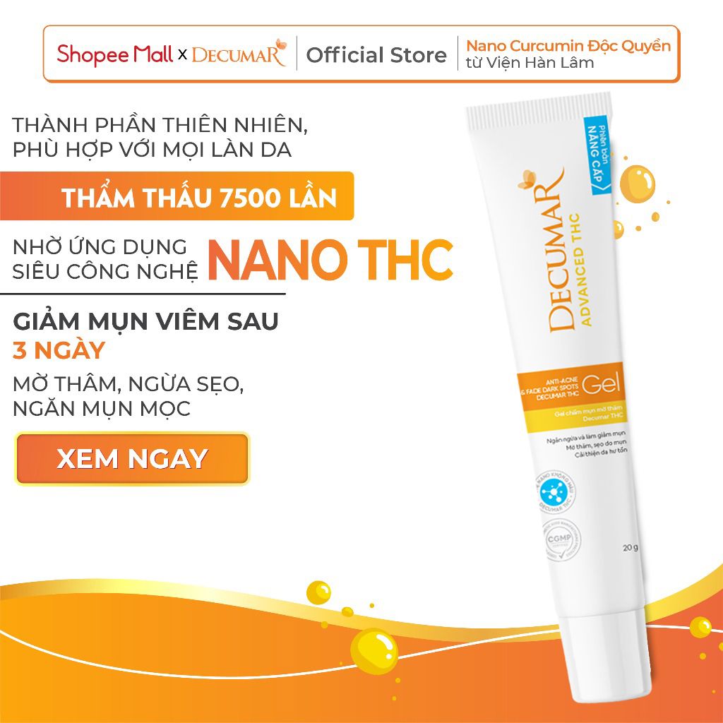 Gel ngừa mụn Decumar NANO THC (Nghệ không màu) 20g , kháng khuẩn, chống ...