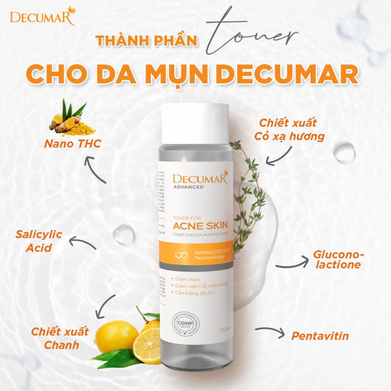 Toner cho da mụn Decumar Nano THC Công nghệ Aminovestor thẩm thấu nhanh ...