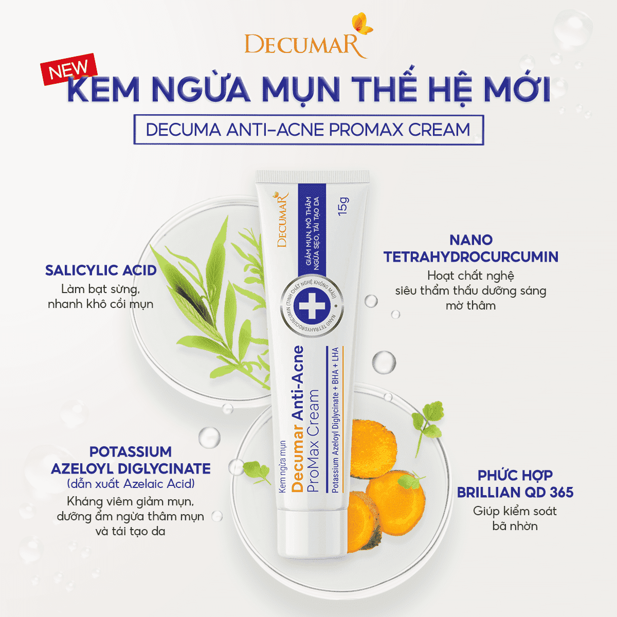Kem ngừa mụn Decumar Anti-Acne ProMax Cream, 15g chứa BHA, LHA giúp ...