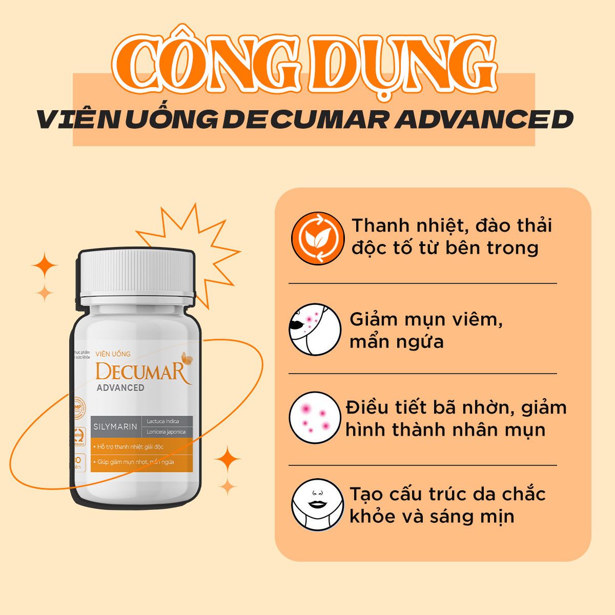TPBVSK – Viên uống Decumar Advanced 30 viên, hỗ trợ giảm mụn - Decumar