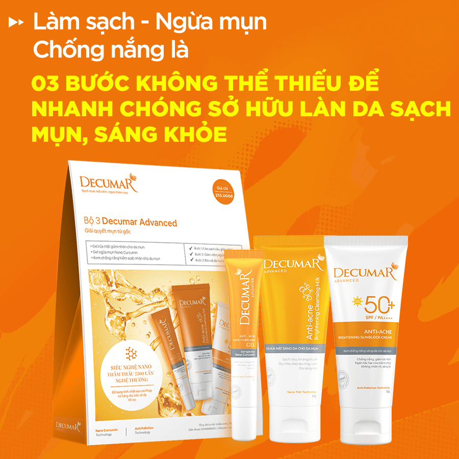Combo toàn diện cho da mụn Decumar Advanced nghệ Nano giúp làm sạch ...